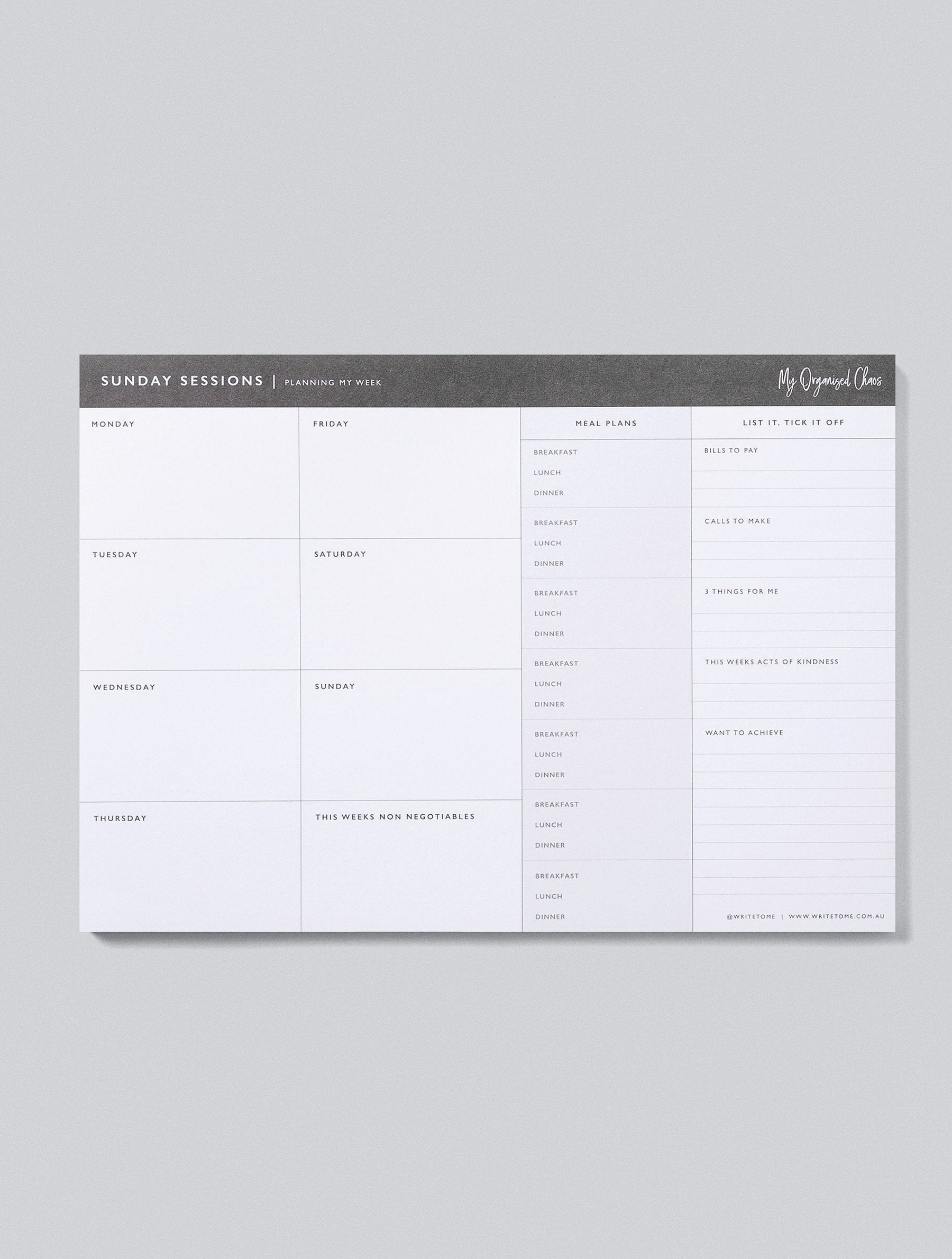 Sunday Sessions Weekly Planner - Write To Me AU